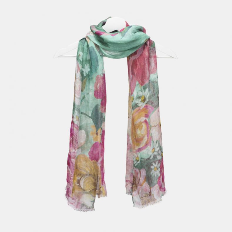 Powder Impressionist Floral Teal Linen Scarf| National Trust Shop